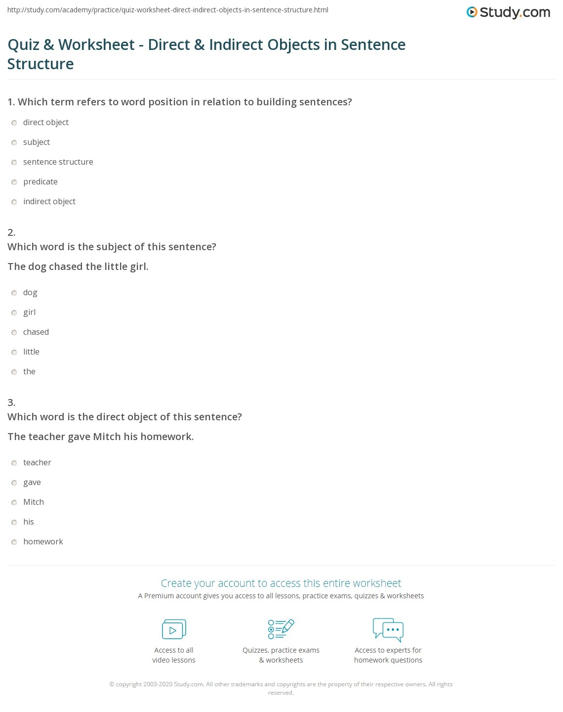Direct Object And Indirect Object Examples Worksheet – Examples Worksheet